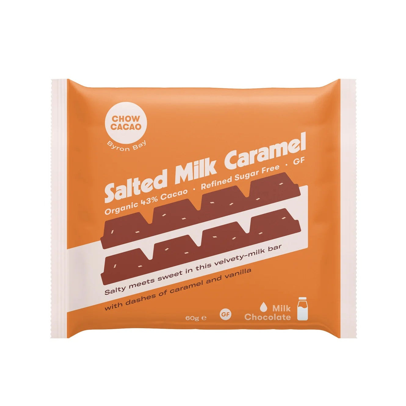 Chow Cacao Milk Chocolate Block Salted Milk Caramel 60g – About Me Organics